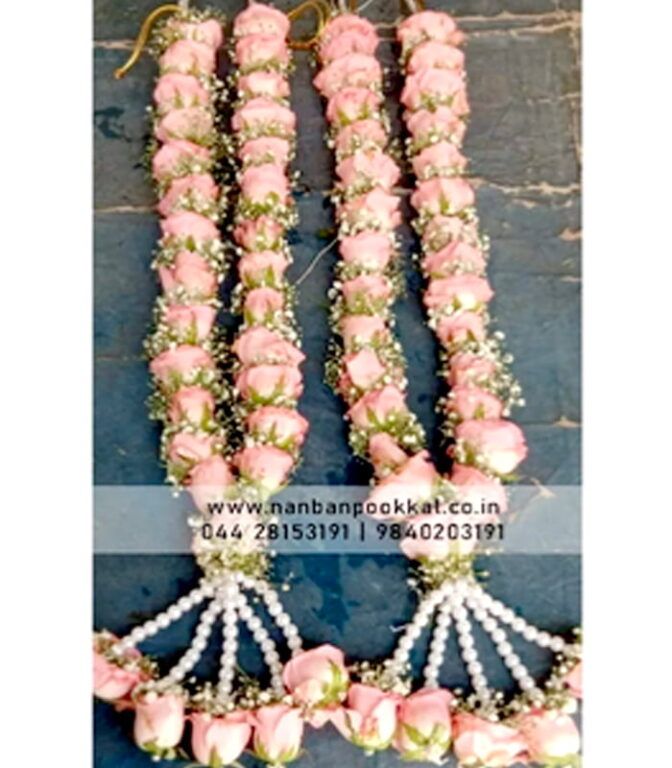 GG006 - Gypsophila with Light Pink Rose Garland for Engagement - 1 Pair