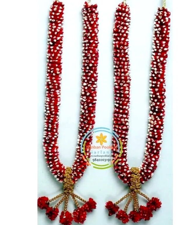 RPG072 - Red Rose Petals with Tuberose Flower Garlands - 1 Pair ...