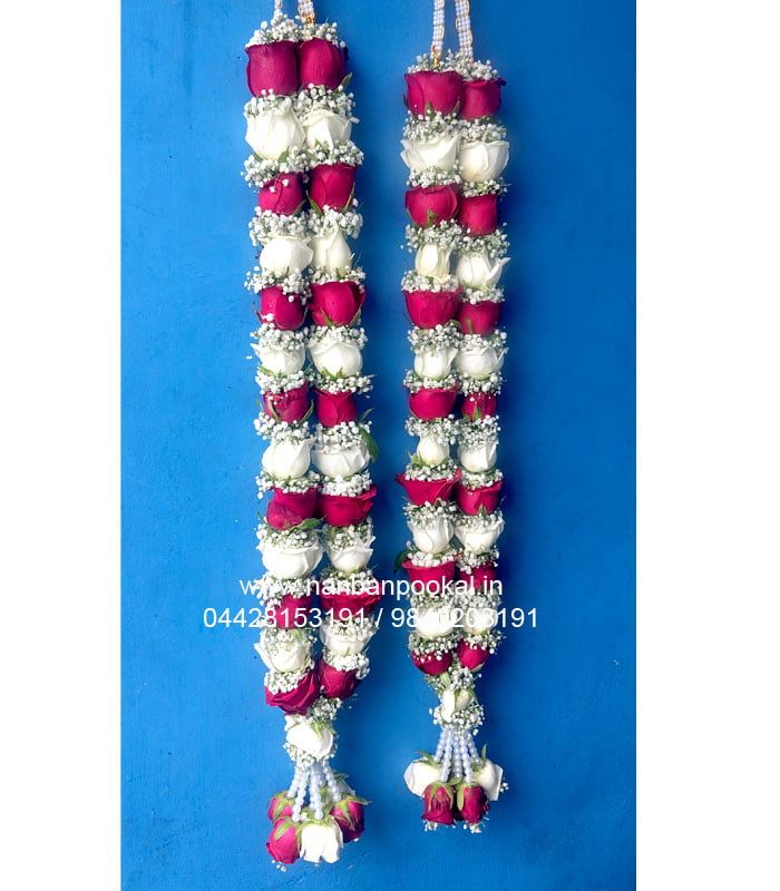 GG056 – Gypsophila with White and Red Rose Reception Garlands – 1 Pair ...