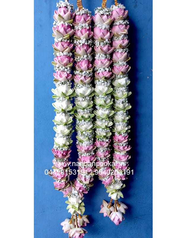 LG038 – Pink and White Lotus with Gypsophila Garland – 1 Pair | Nanban ...